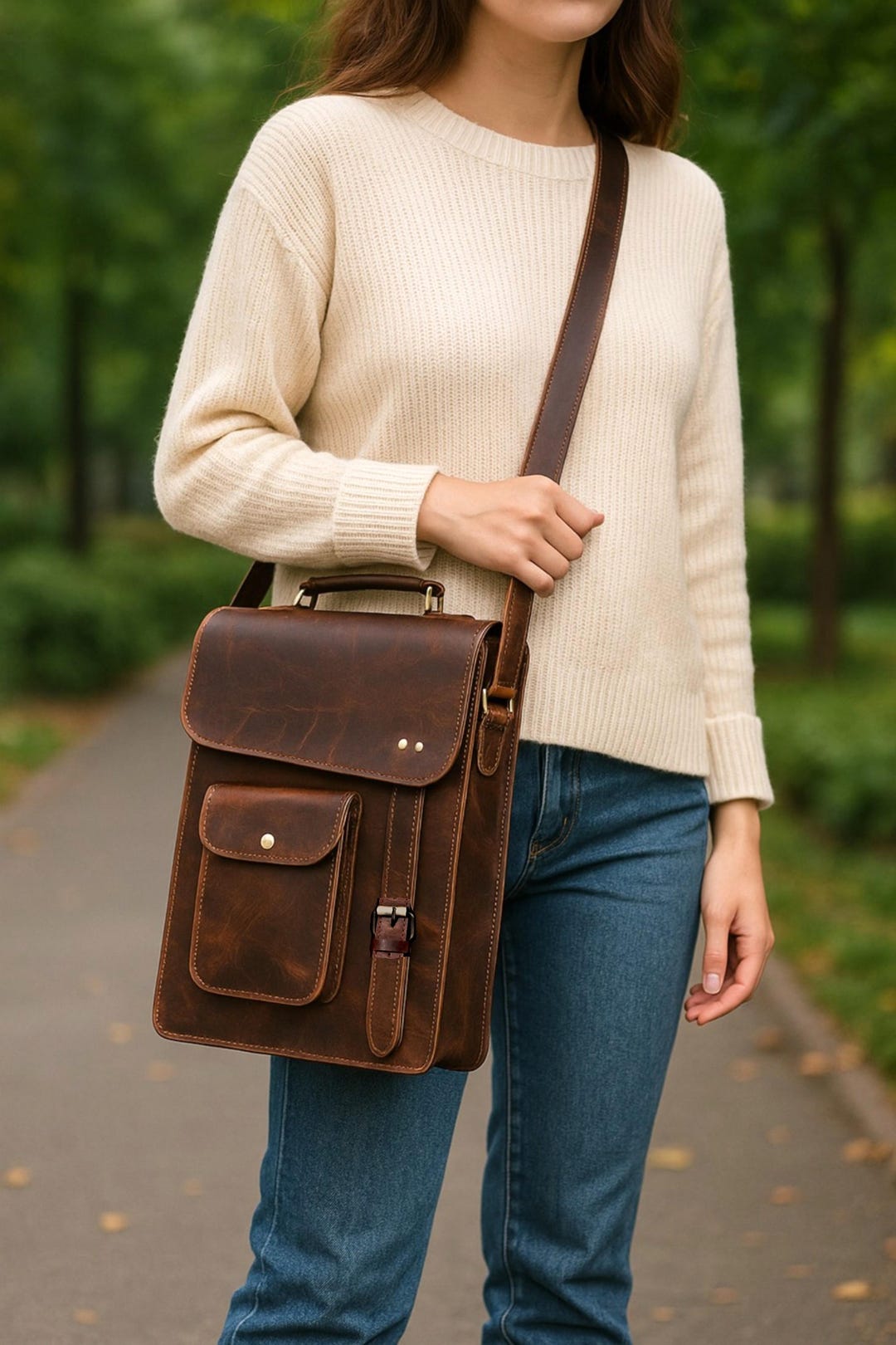 Personalised Leather Messenger Bag, Laptop Case Office Briefcase, Gift ...