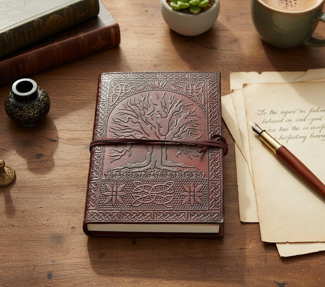 Handcrafted Tree of Life Emboss Leather Journal Blank Notebook ...