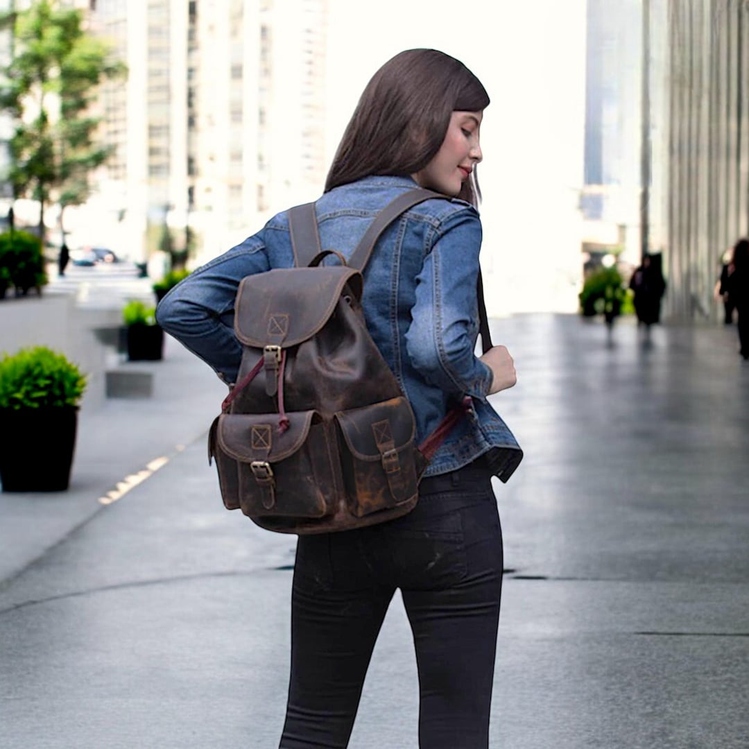 Personalized Leather Backpack: Distressed Brown Travel Daypack - Etsy