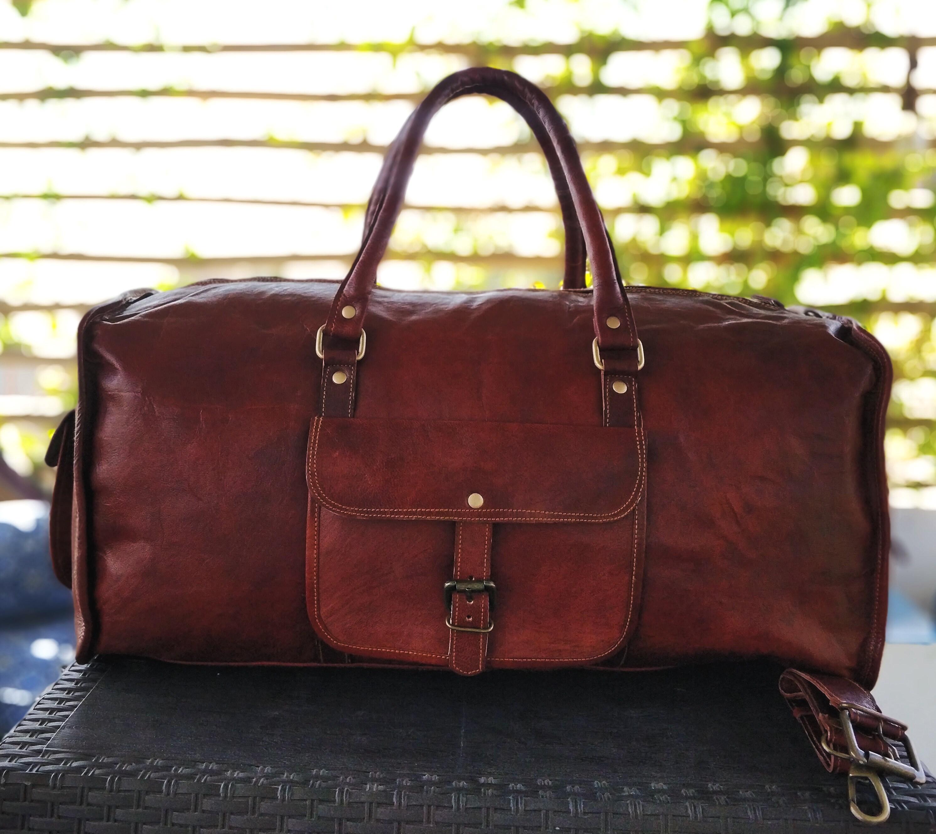 Personalized Leather Duffle Bag, Travel Carry-on Luggage, Overnight Gym ...