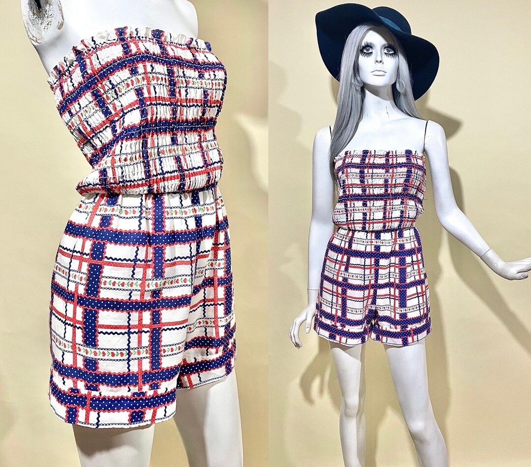 Vintage 1970s Pinup 40s 50s Romper // All-in-one Hotpants & Shirred ...