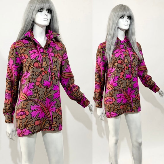 1960s LIBERTY Psychedelic Silk Tunic Top OR Micro Min… - Gem