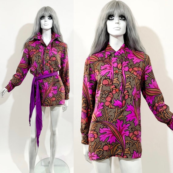 1960s LIBERTY Psychedelic Silk Tunic Top OR Micro Min… - Gem