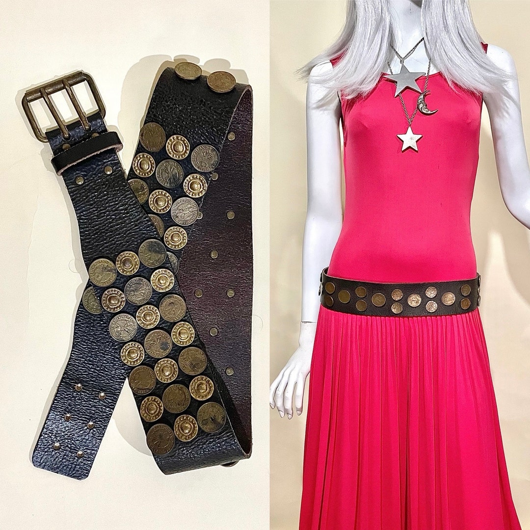 Vintage 1990s Bohemian Leather Gypsy Coin Hip Belt // Hippie Rocker ...