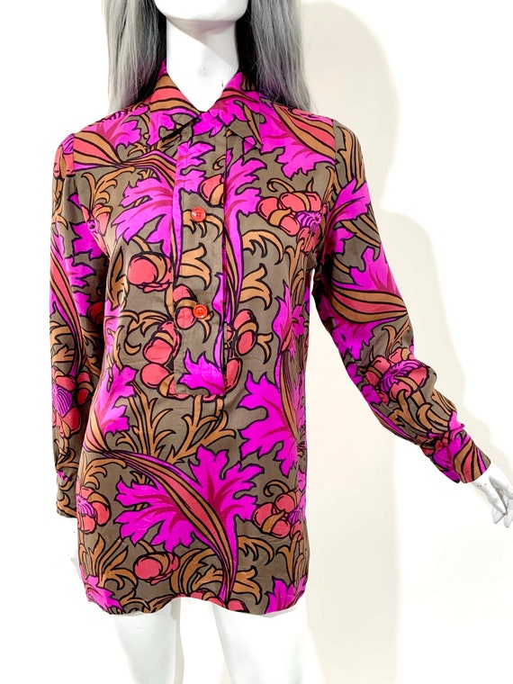 1960s LIBERTY Psychedelic Silk Tunic Top OR Micro Min… - Gem