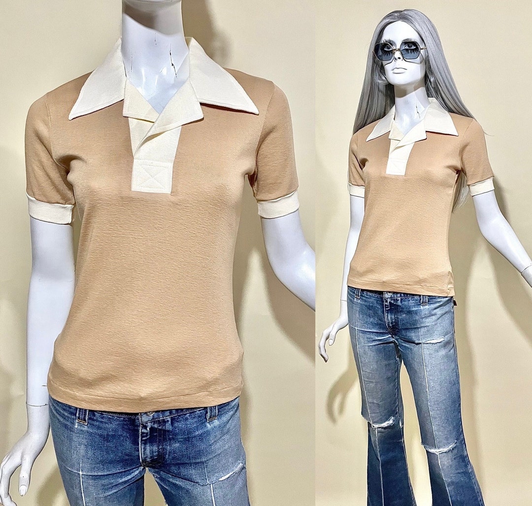 Vintage 1970s JAYTEX Stretch Cotton Jersey Dagger Collar T-shirt / Polo ...