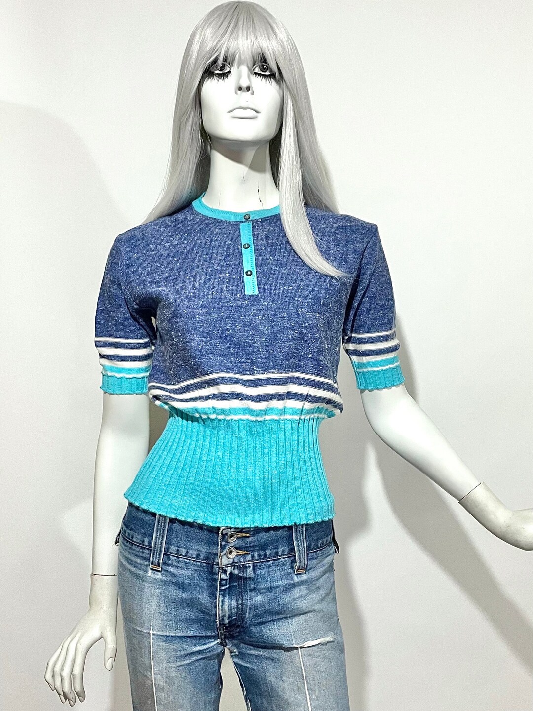 Vintage 1970s Skinny Rib Knit Top // 60s Mod Soul Sweater // Disco Deco ...