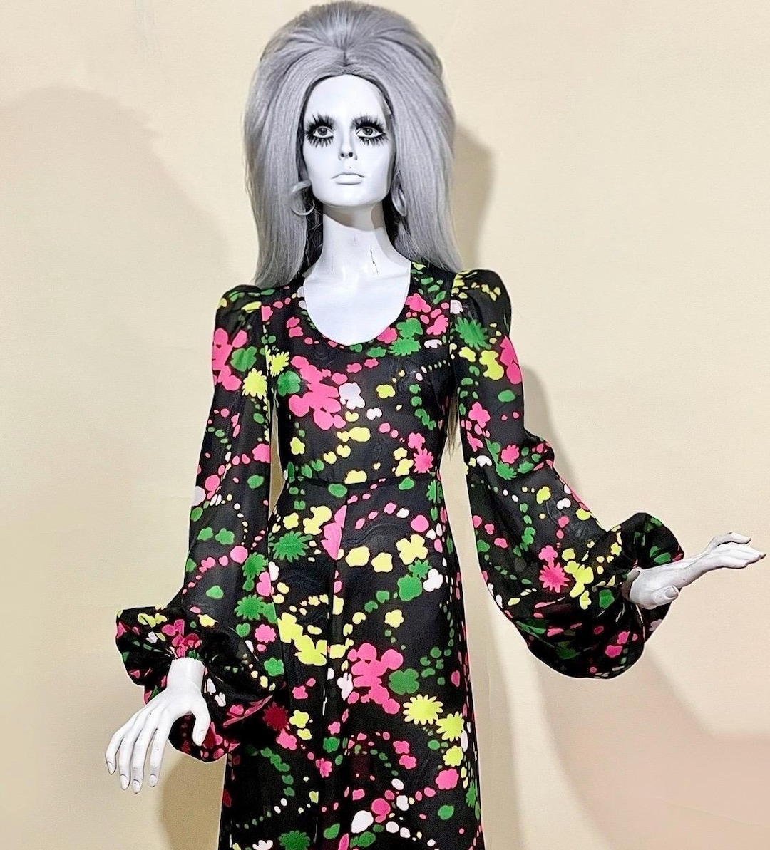Vintage 1960s Acid Psychedelic Maxi Dress // Long & Droopy Balloon ...