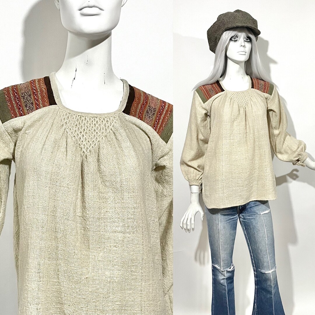 Vintage 60s 1970s Homespun Wool Traditional Folk Smock Tunic ...