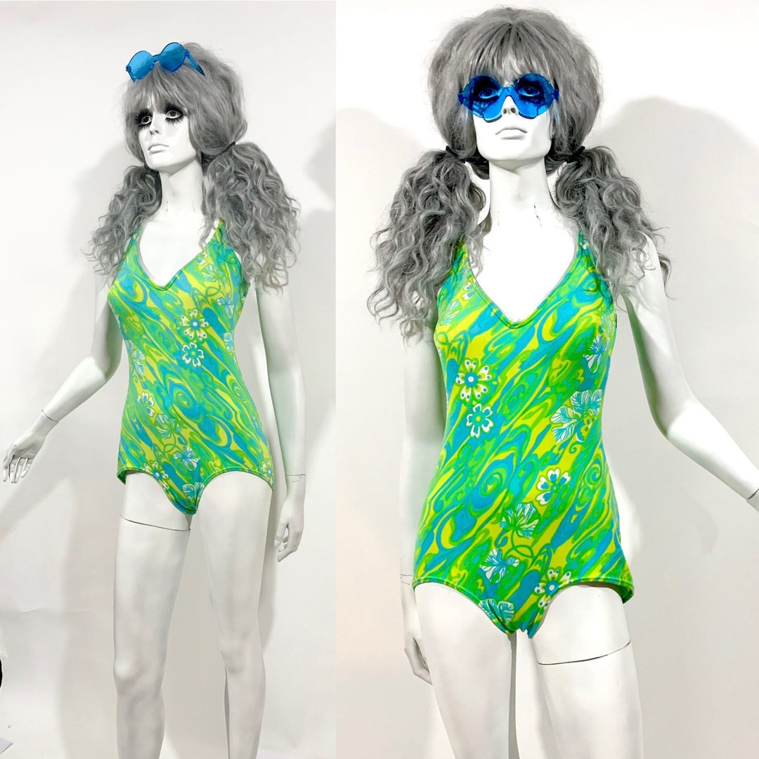 Vintage 1960s 70s Swirly Swimsuit / Bathingsuit / Romper / - Etsy
