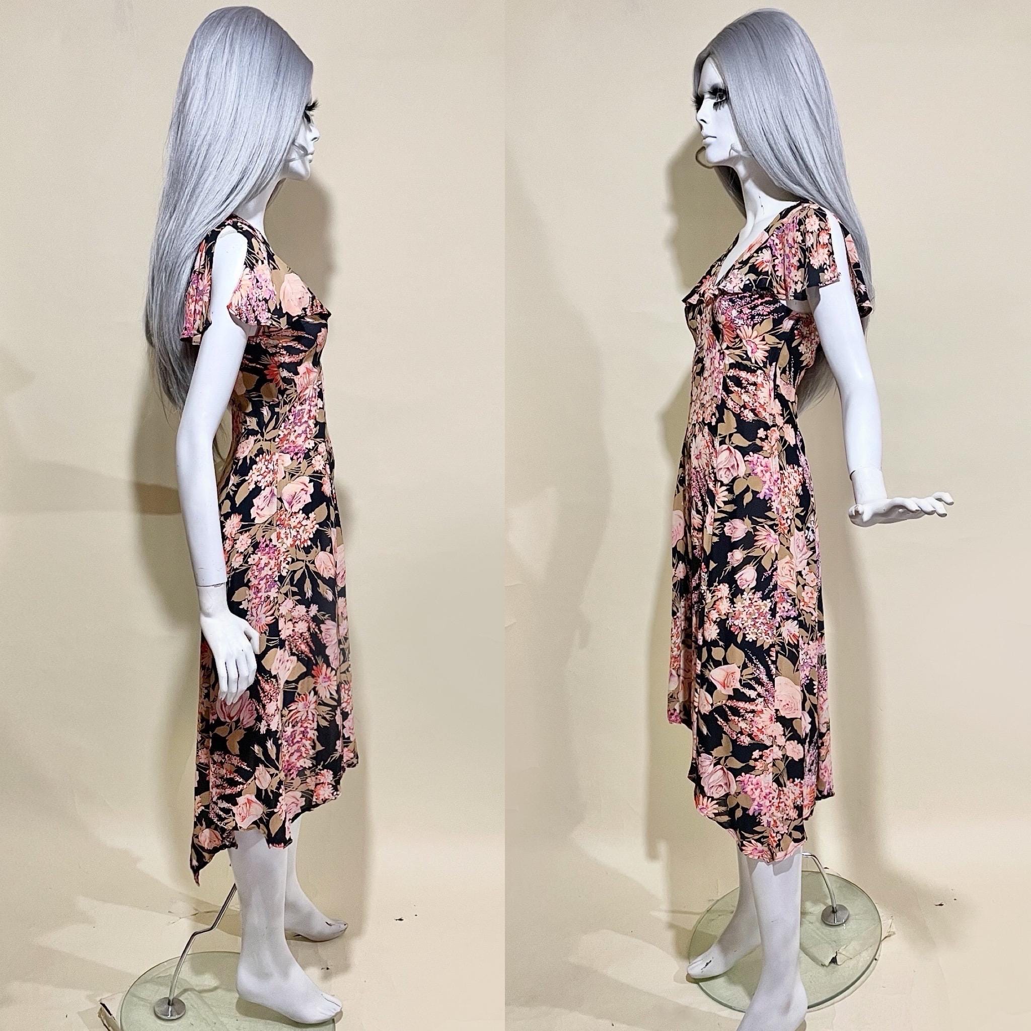 Vintage 1970s JON ADAM Floral Flutter Dress / 20s 30s Asymmetric ...
