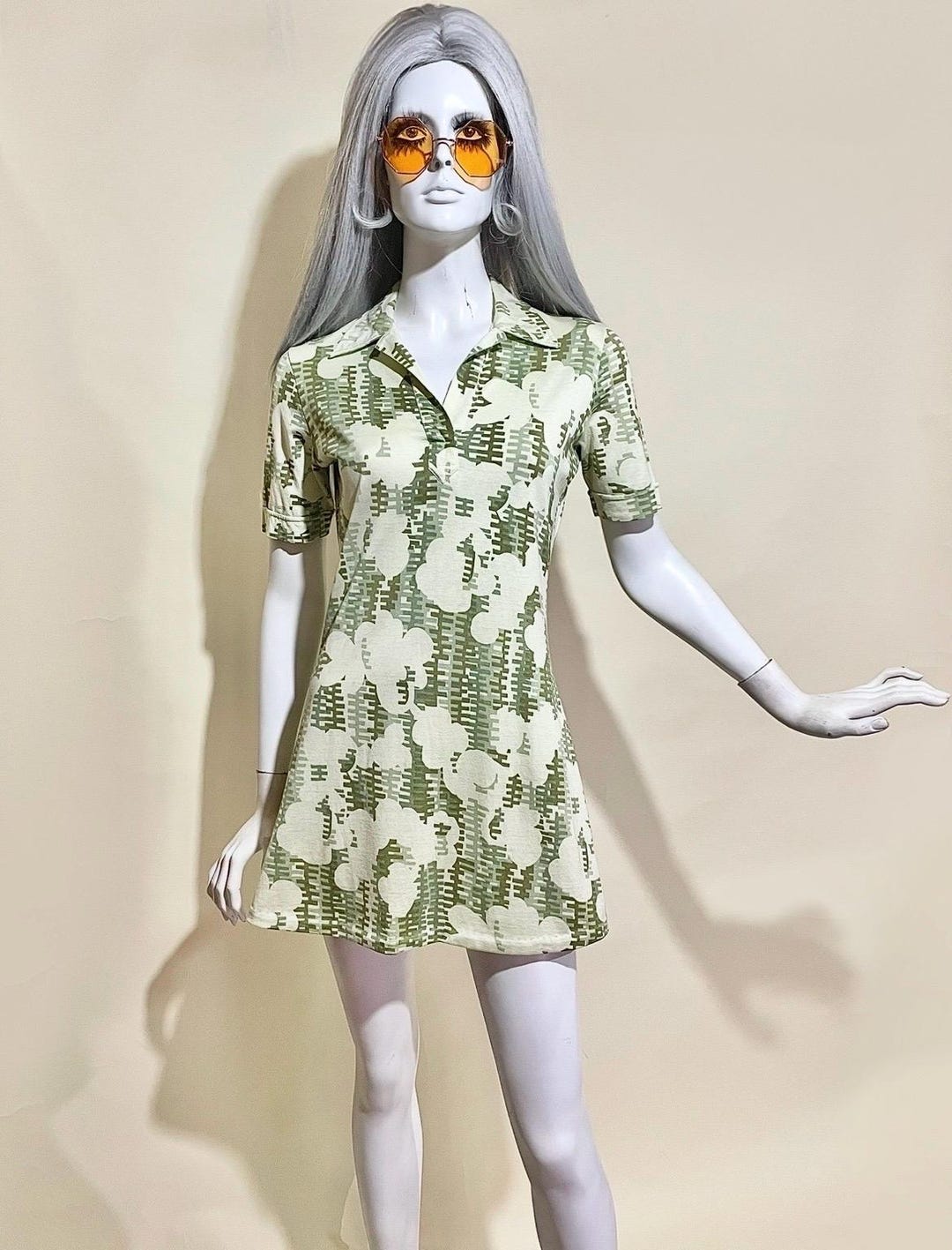 Vintage 1970s Micro Mini T.shirt Dress / Geometric Trellis and Abstract ...
