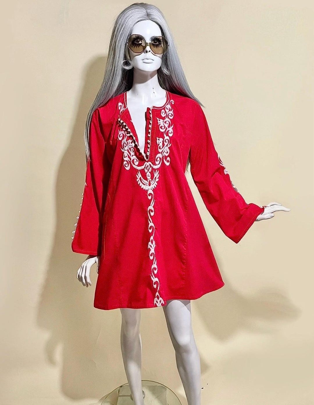 Vintage 1970s Folk Embroidered Cotton Indian Kurti Caftan / Unisex ...