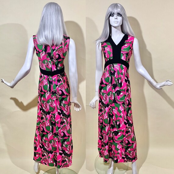 Vintage 60s 1970s Psychedelic Mod Maxi Dress // Wild … - Gem