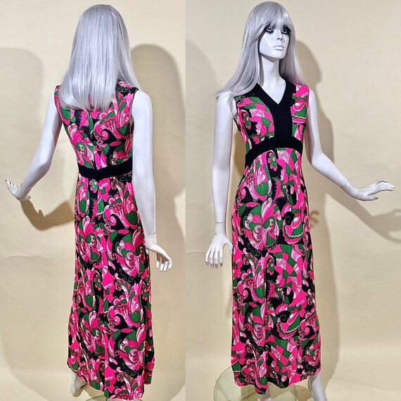 Vintage 60s 1970s Psychedelic Mod Maxi Dress // Wild … - Gem