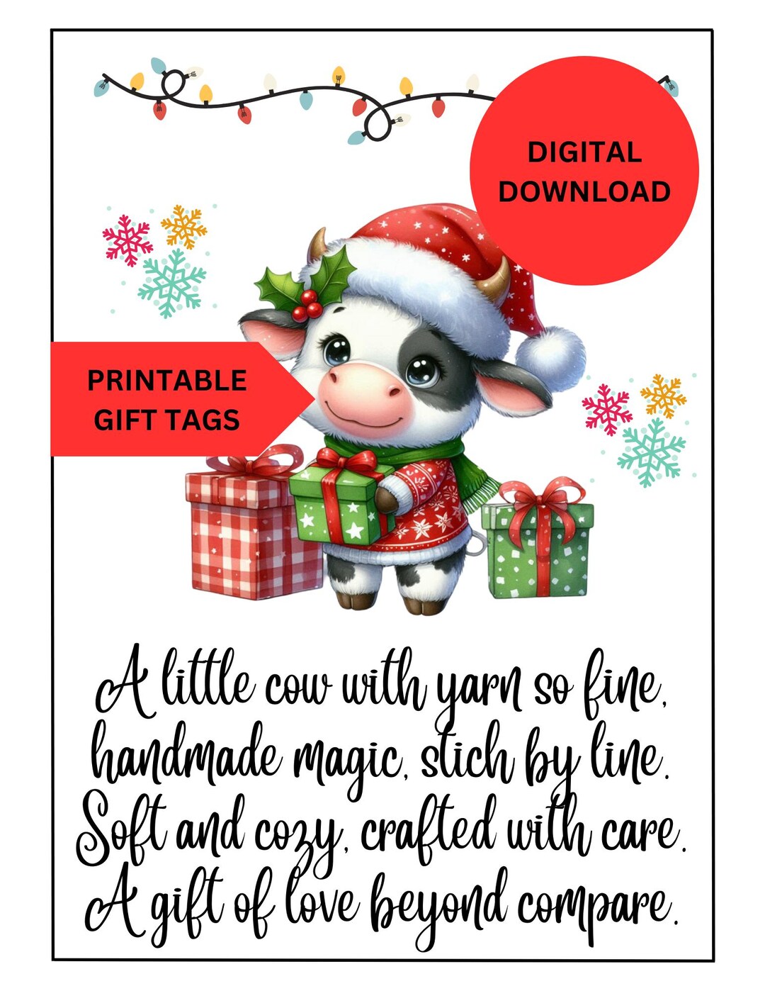 Crochet Cow Gift Tag - PDF File - Printable Tags - Christmas Gift Tag ...