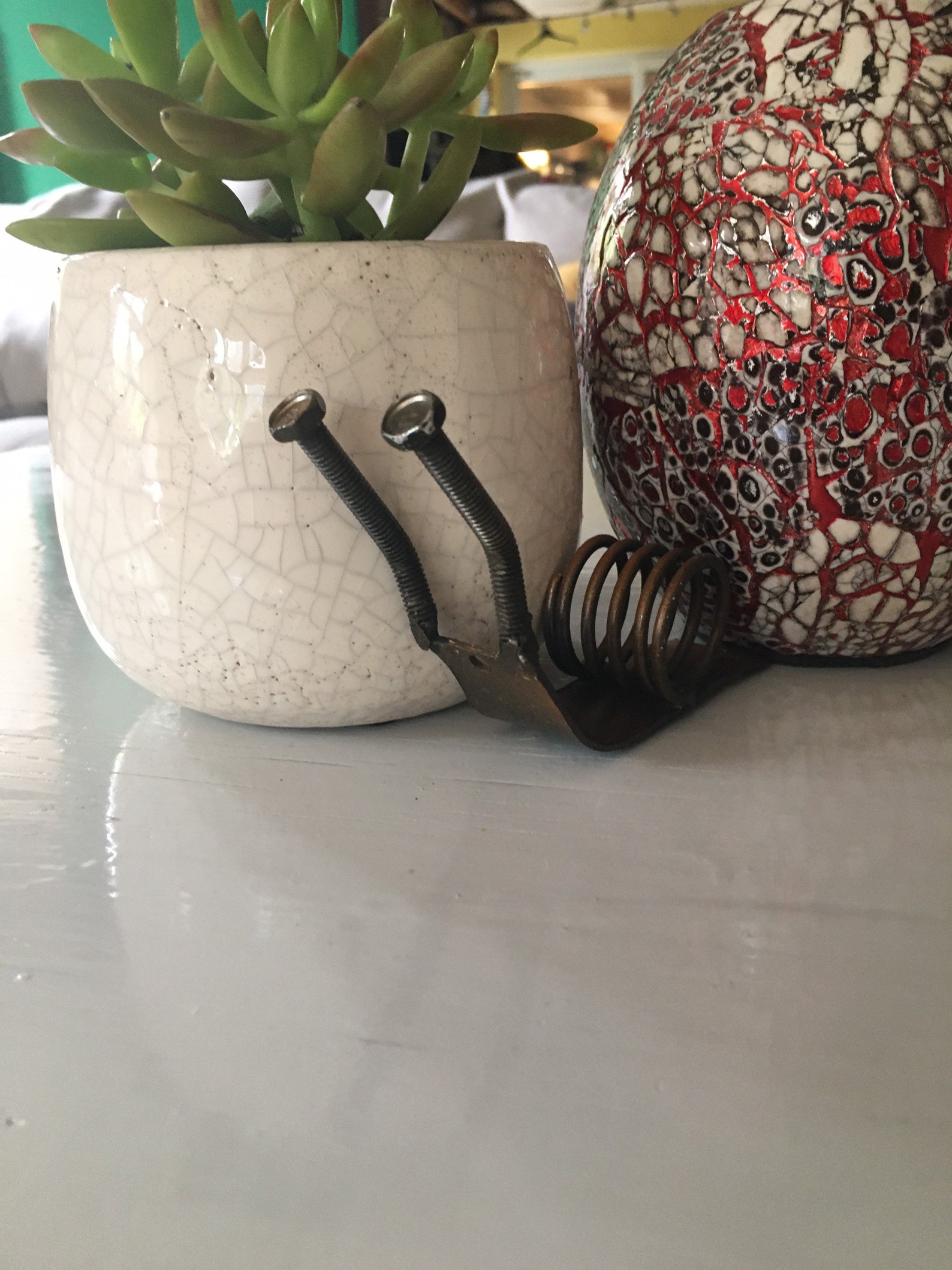 Handmade Welded Metal Spring Snail - Painted Garden Art or Home Decor # ...