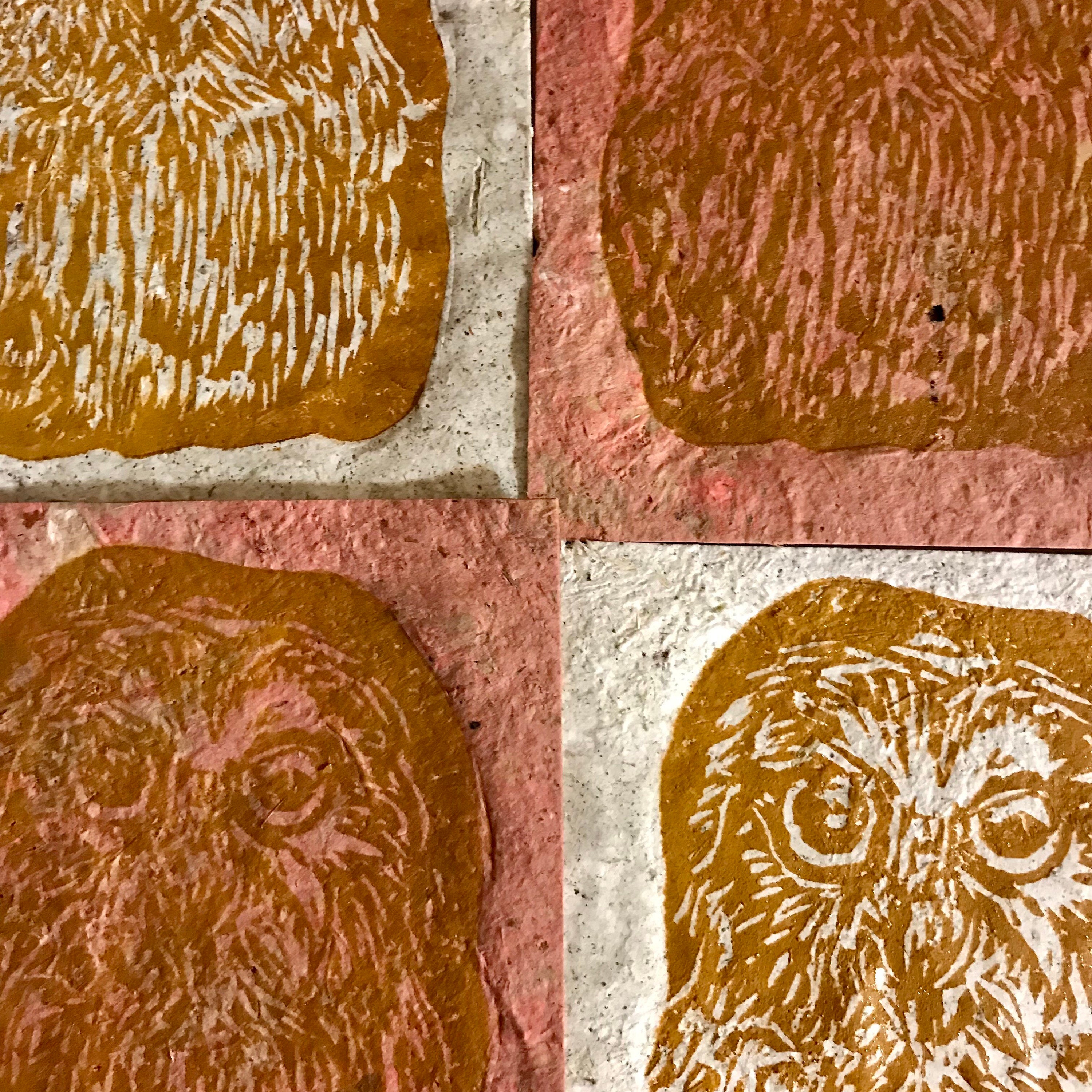 Owl Relief Print 6x8 Linocut on Handmade Paper - Etsy