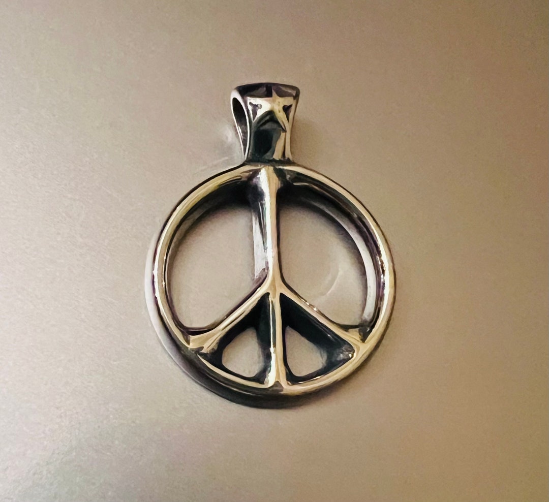 Pewter Shiny Peace Symbol Pendant - Etsy