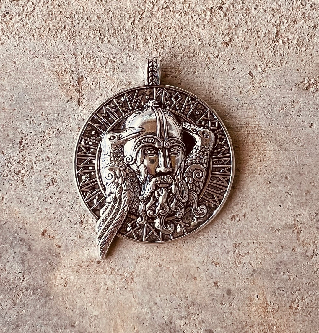 Vintage Odin Runes Crow Pendant - Etsy