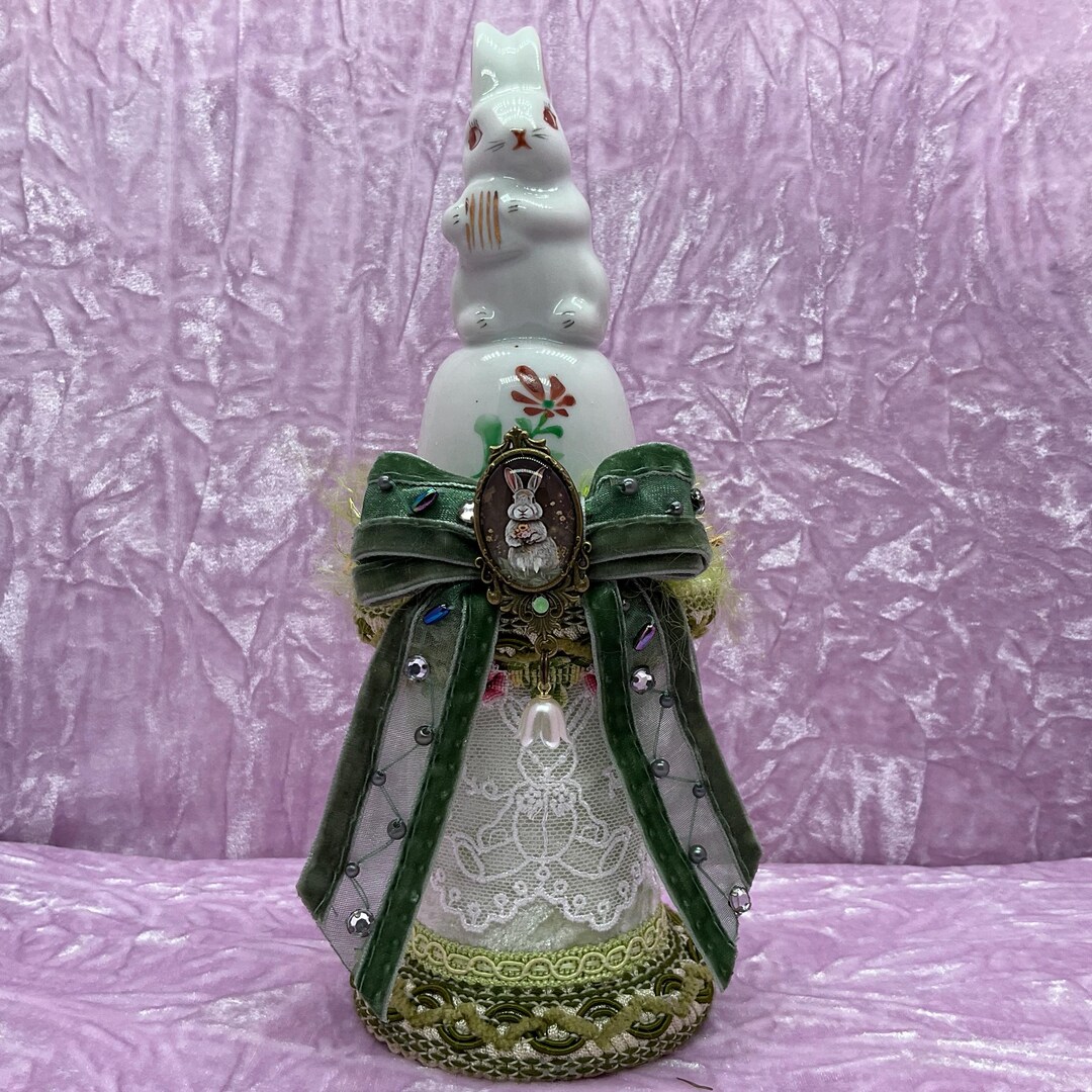 Kitsch Vintage Retro Ceramic Easter Bunny Rabbit Playing Harp Cotton ...