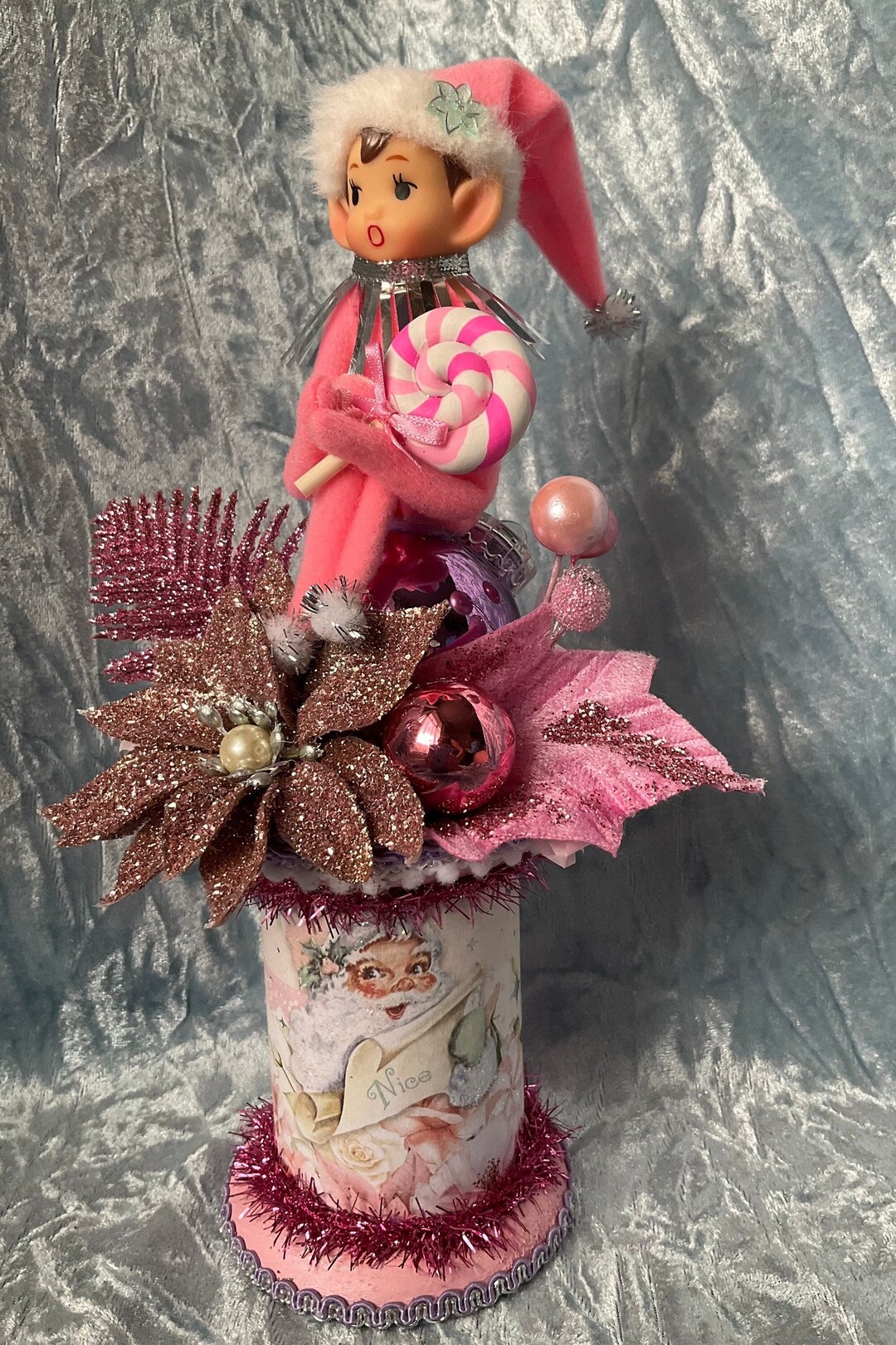 Retro Christmas Knee Hugger Elf Shrine Large Cotton Reel Assemblage - Etsy