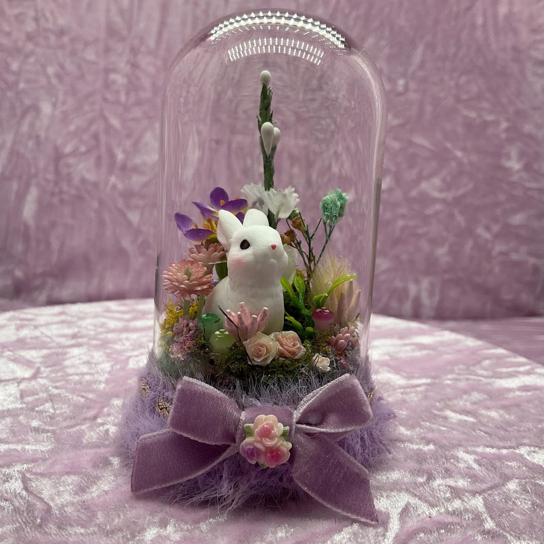 Kitsch Retro Style Easter Bunny Rabbit Woodland Fairy Garden Cloche ...