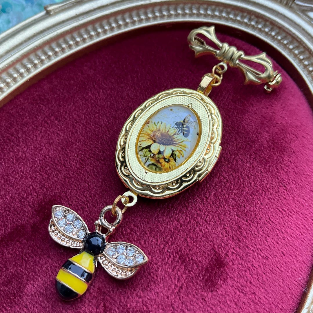 Bumble Bee Locket Frame, Kitsch Dangle Bow Brooch - Etsy