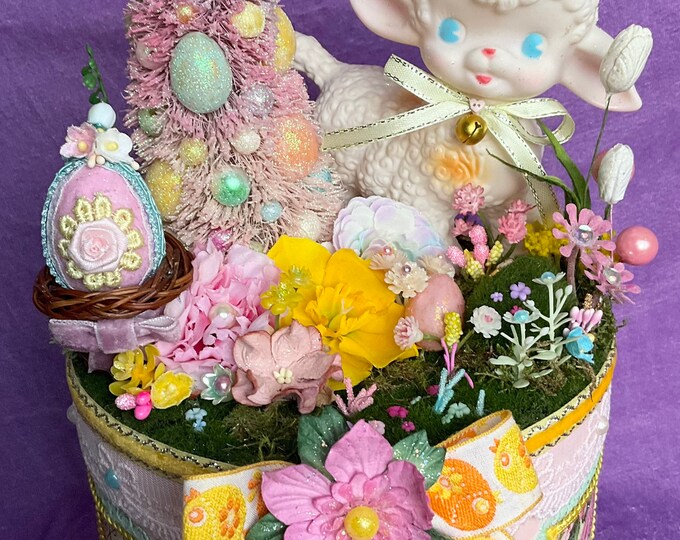 Large Vintage Style Easter Lamb Round Box Assemblage OOAK - Etsy