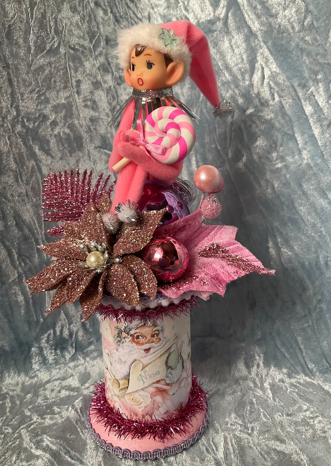 Retro Christmas Knee Hugger Elf Shrine Large Cotton Reel - Etsy