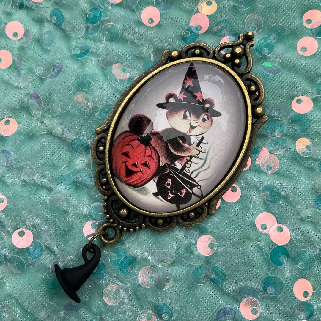 Vintage Halloween Witch Squirrel With Jack O Lantern Cameo Brooch - Etsy