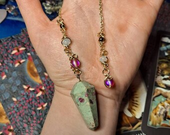 Pendulum, Dowsing, Smooth Polished, Hexagonal Facets, Ruby in Fuchsite, India, Healing Crystals ...