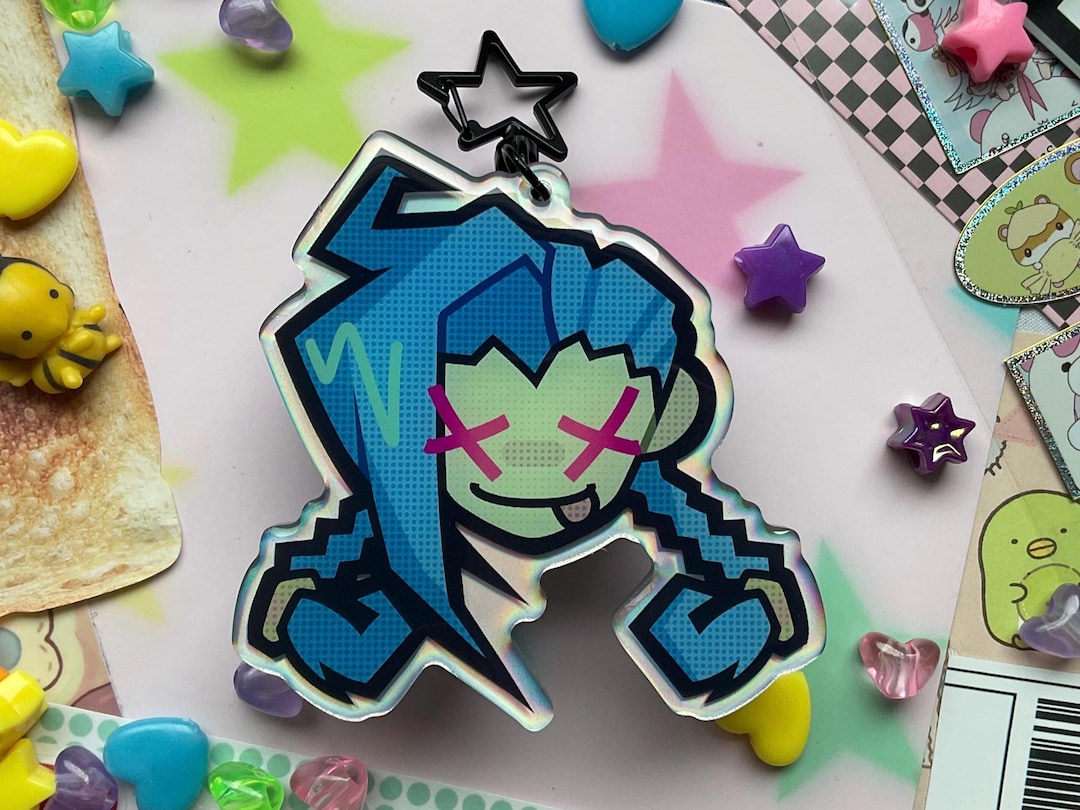 Blue Punk, Holo, Acrylic Epoxy Keychain - Etsy