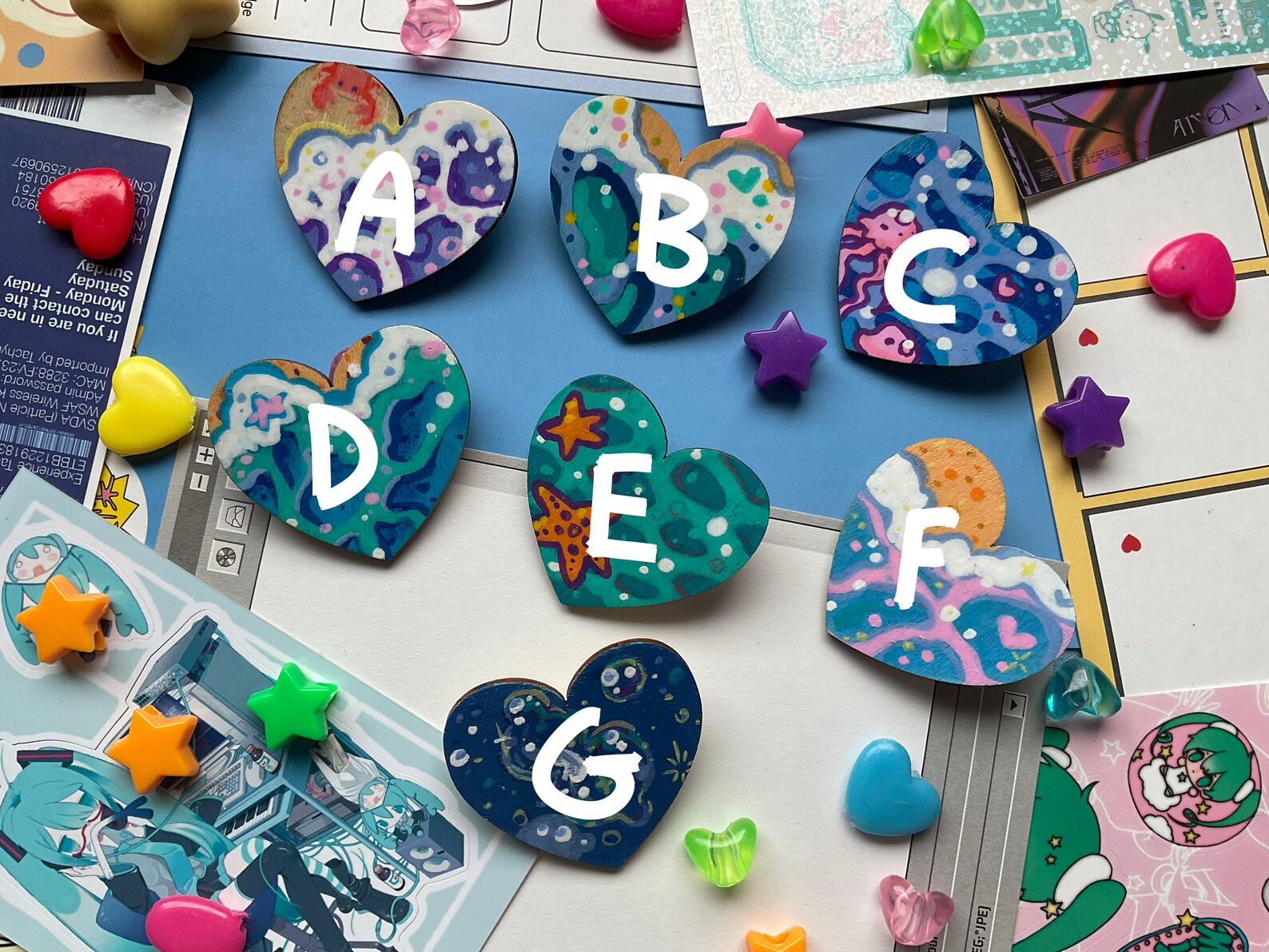 Sea Themed, Hand Painted, 4cm, Wooden Badges With Metal Back. - Etsy