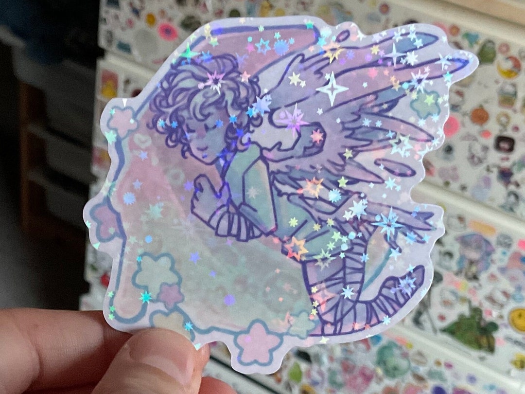 Sleeping Moon Child Holographic Star Sticker - Etsy