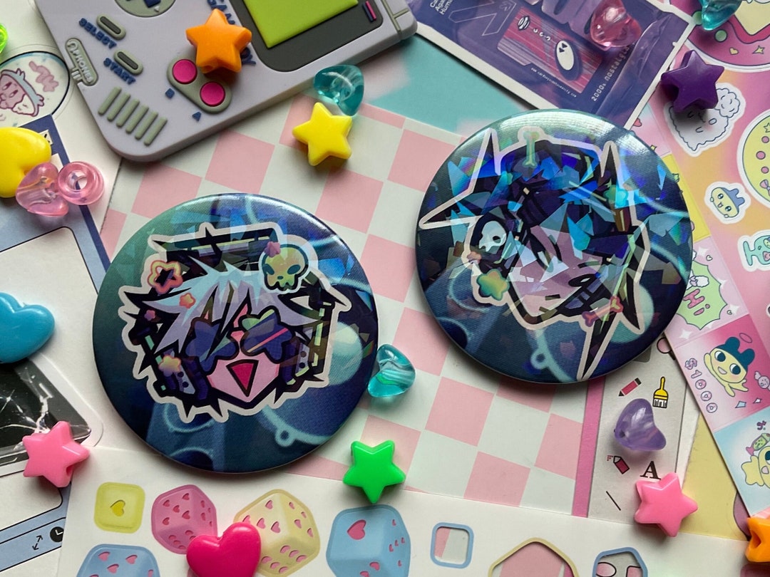 Rockstar Duo Large Holo Metal Back Buttons. - Etsy
