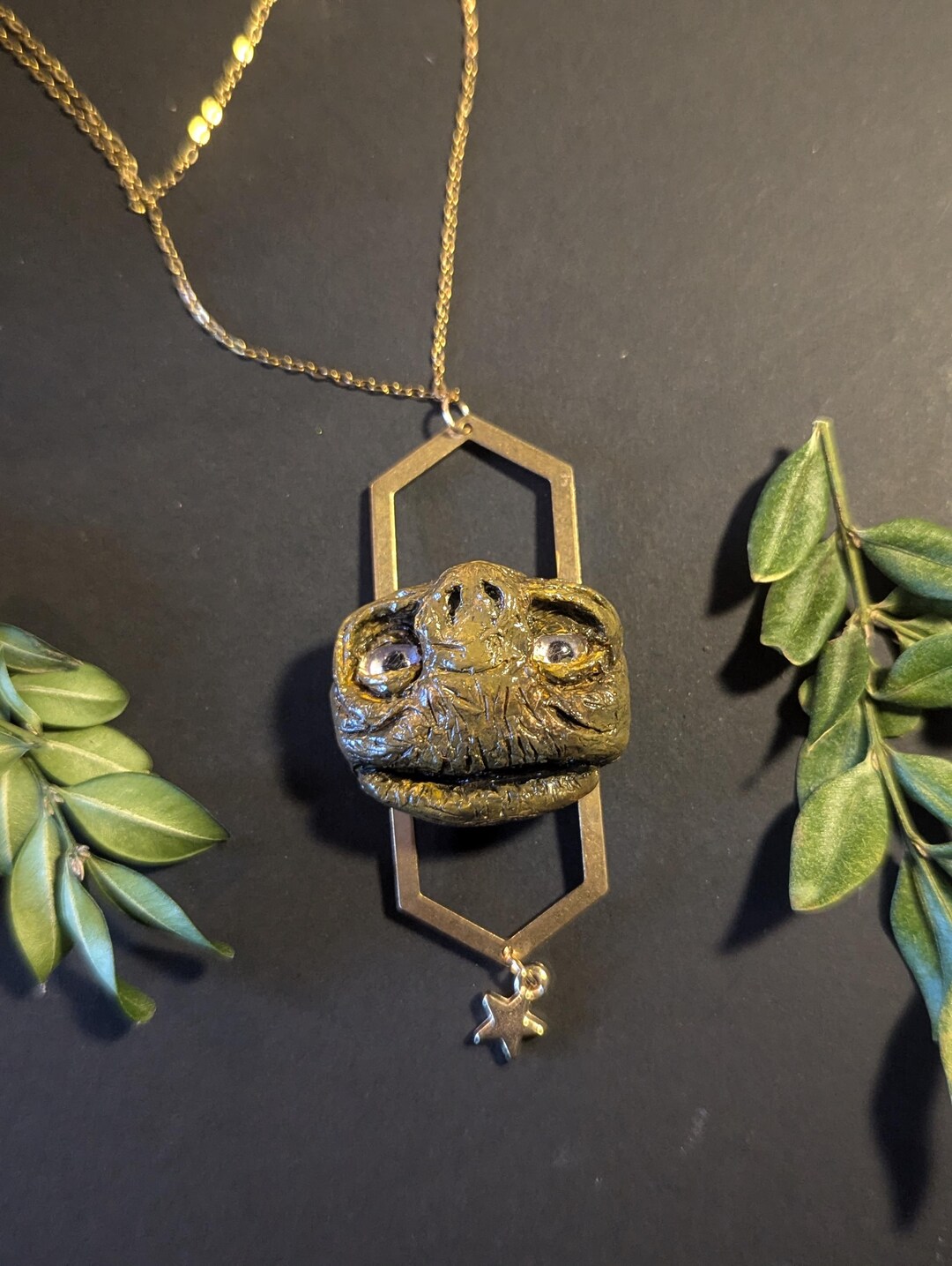 Neverending Story Morla Turtle Amulet With Gold Fern Hairclips - Etsy