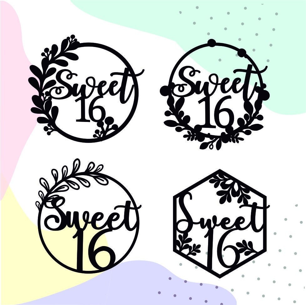 Sweet 16 svg happy birthday svg cake topper svg circle | Etsy