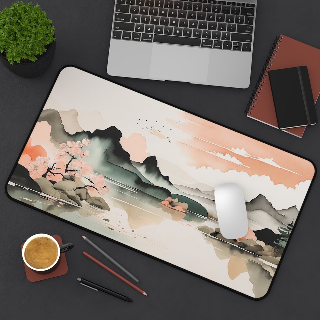 Japandi-inspired Desk Mat, Mountain and Moon Desk Mat, Minimalist Japan ...