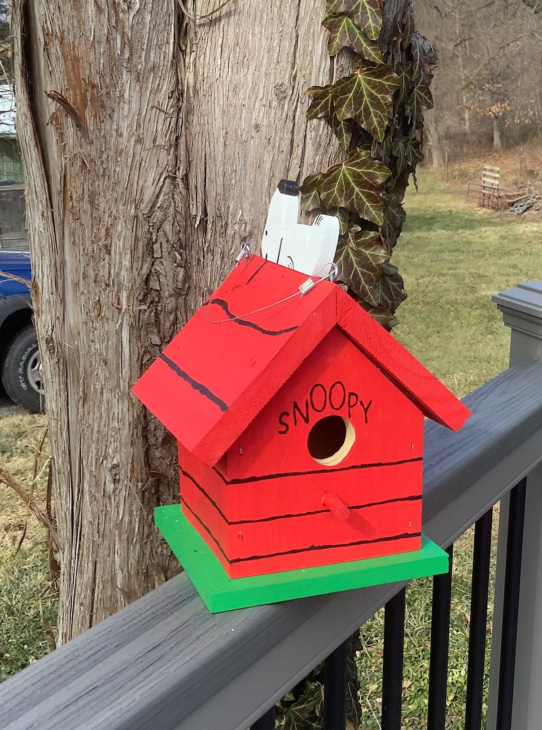 Snoopy Birdhouse - Peanuts Inspired Garden Decor - Handmade Woodstock ...