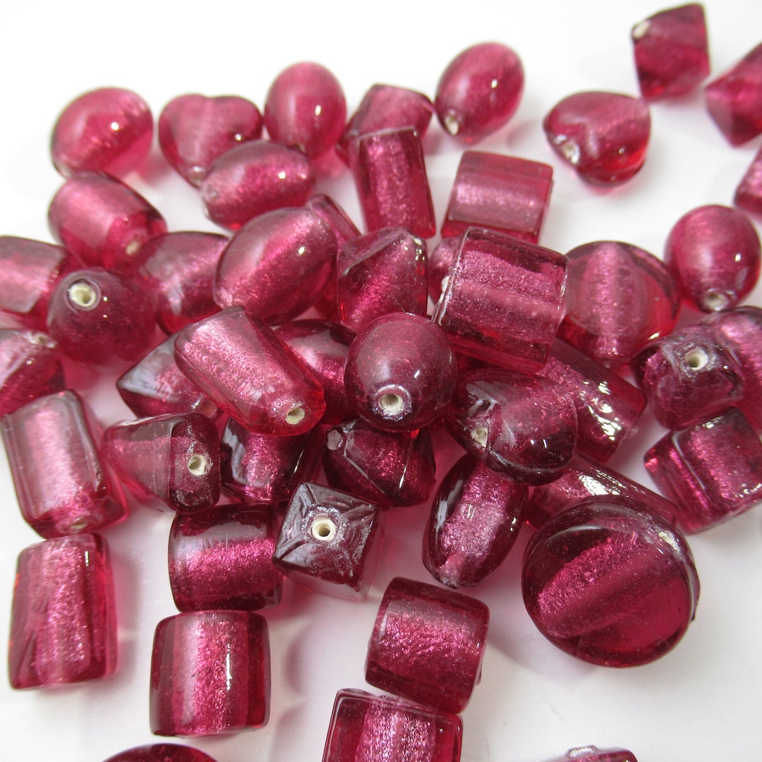 50 Grams Foil Mix India FUSCHIA MIX 1, Mixed Shapes Lampwork Beads 10 ...