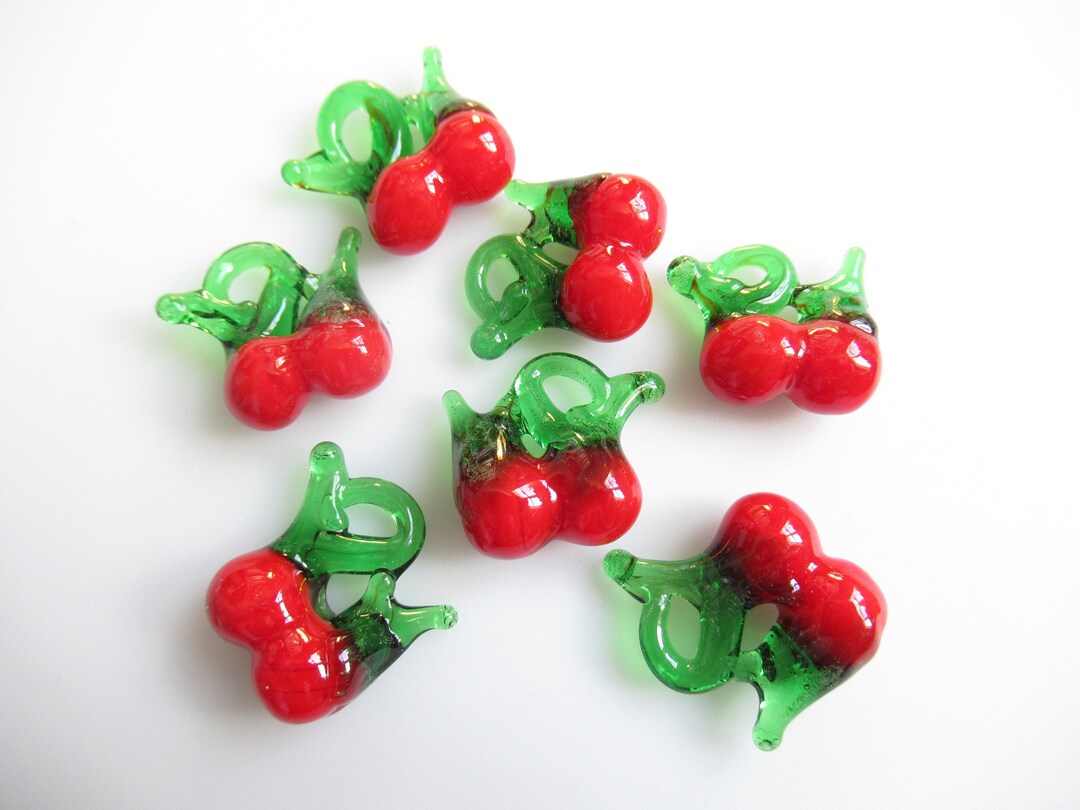 10 Mini Cherry Cherries Handmade Glass Lampwork Beads Charms - Etsy
