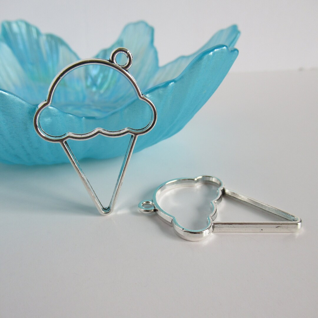 4 Silver Open Bezel Ice Cream Cone for Resin 46.5 Mm X 32 Mm X 3 Mm, UV ...