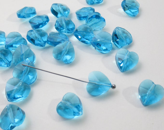 25 Transparent Faceted Turquoise Glass Heart Beads 10 Mm X 10 Mm X 7 Mm ...
