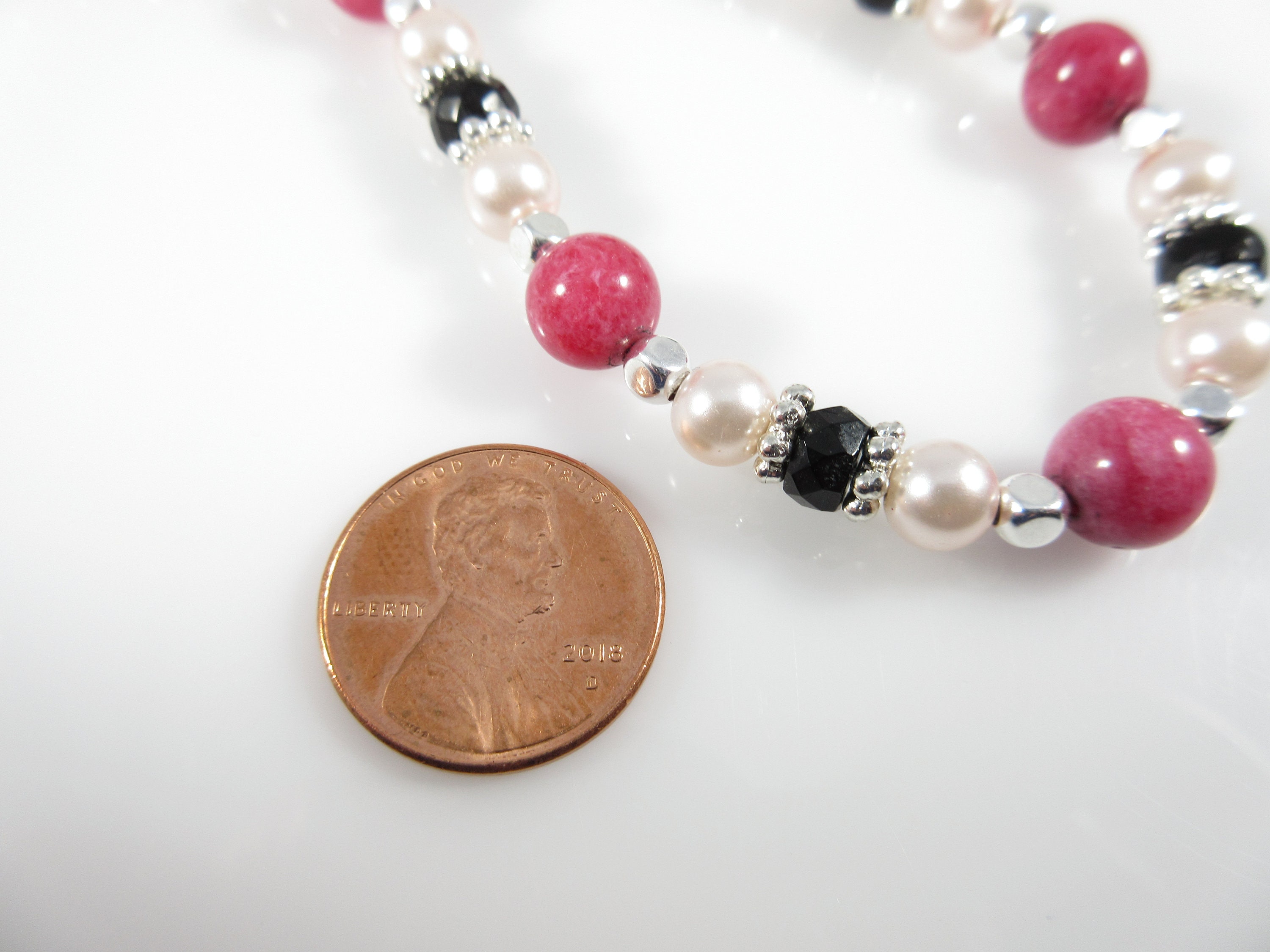 Delicate Pink and Black Beads with Silver Accents Necklace | Etsy