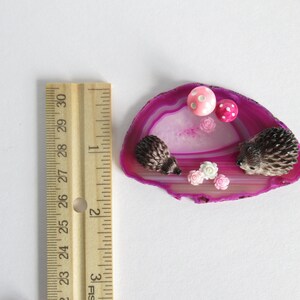 Pink Banded Agate Slice Crystal With Hedgehog and Mushroom Resin ...
