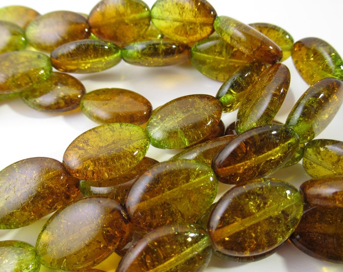 Czech Glass Two Tone Tropical Topaz Crackled Flat Oval Beads, 16 Mm X ...