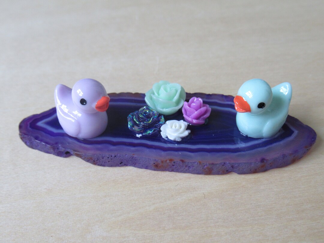 Purple Banded Agate Slice Crystal Geode With Mini Resin Ducks - Etsy
