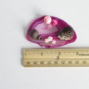 Pink Banded Agate Slice Crystal With Hedgehog and Mushroom Resin ...