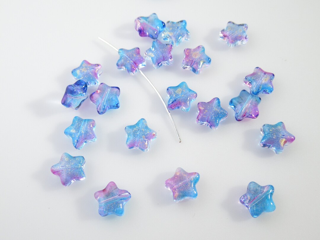 10 Mini Star Transparent Two Tone Blue Purple With Glitter - Etsy